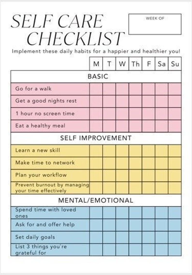 Daily Self Care Checklist Printable Self Care Routine Daily Habit Daily Self Care Checklist Printable Self Care Routine Daily Habit