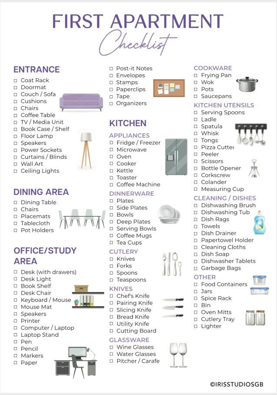 First Apartment Checklist | New Home Checklist | New Home Essentials ...
