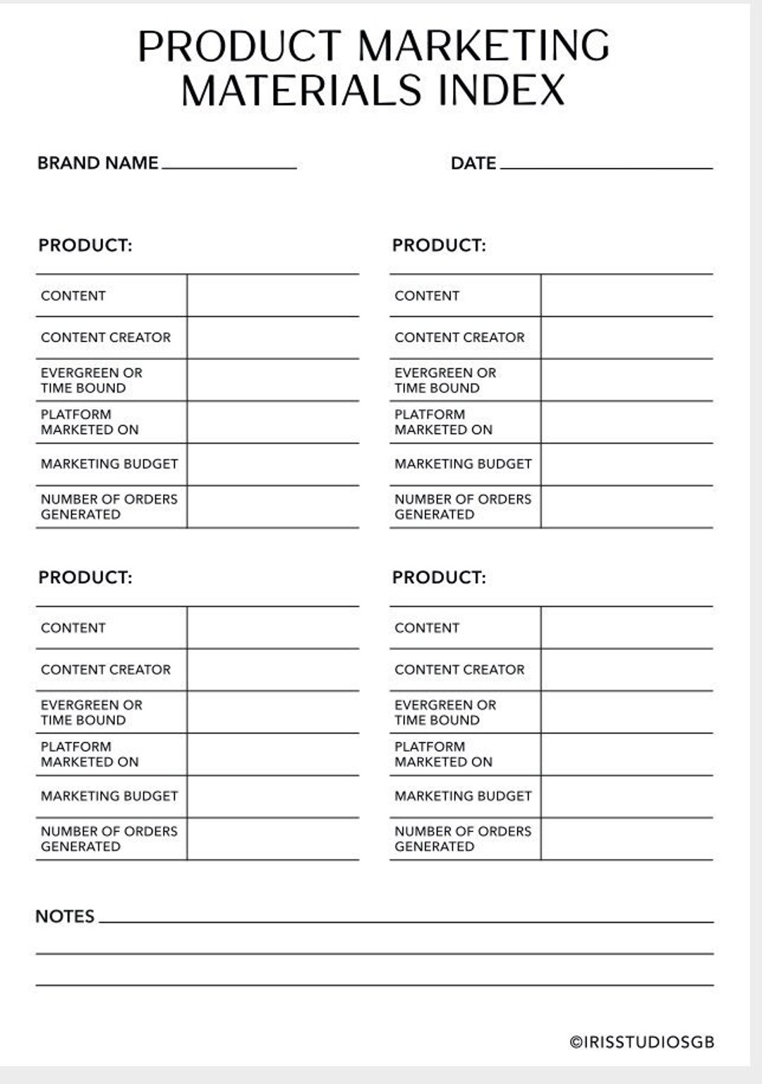 Product Marketing Template | Marketing Template | Marketing Planner ...