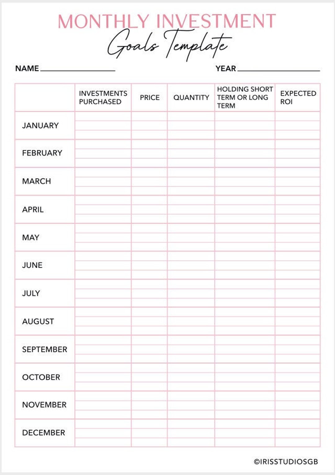 Printable Financial Goals Sheet | Financial Planning | Investment Goals ...