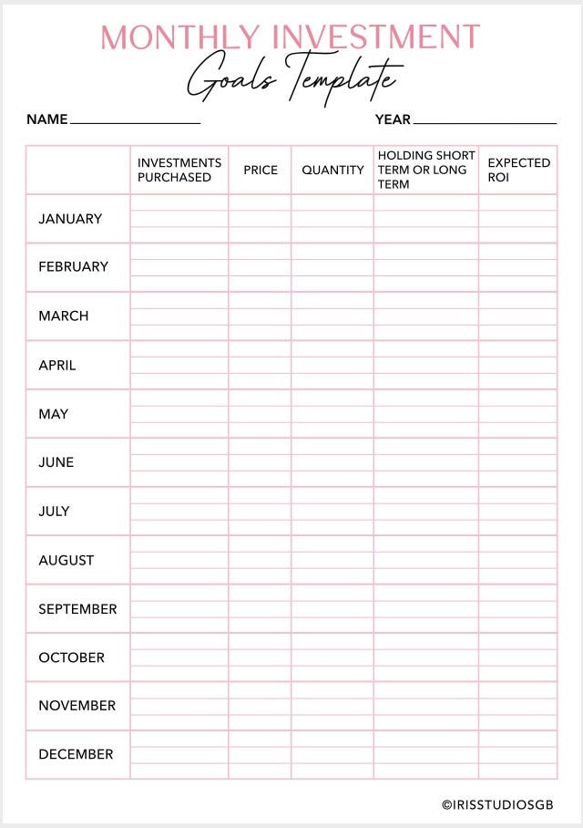 Printable Financial Goals Sheet | Financial Planning | Investment Goals ...