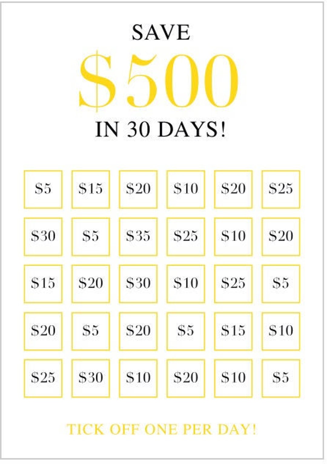 Save 500 Dollars in 30 Days Digital Template | Compatible With ...