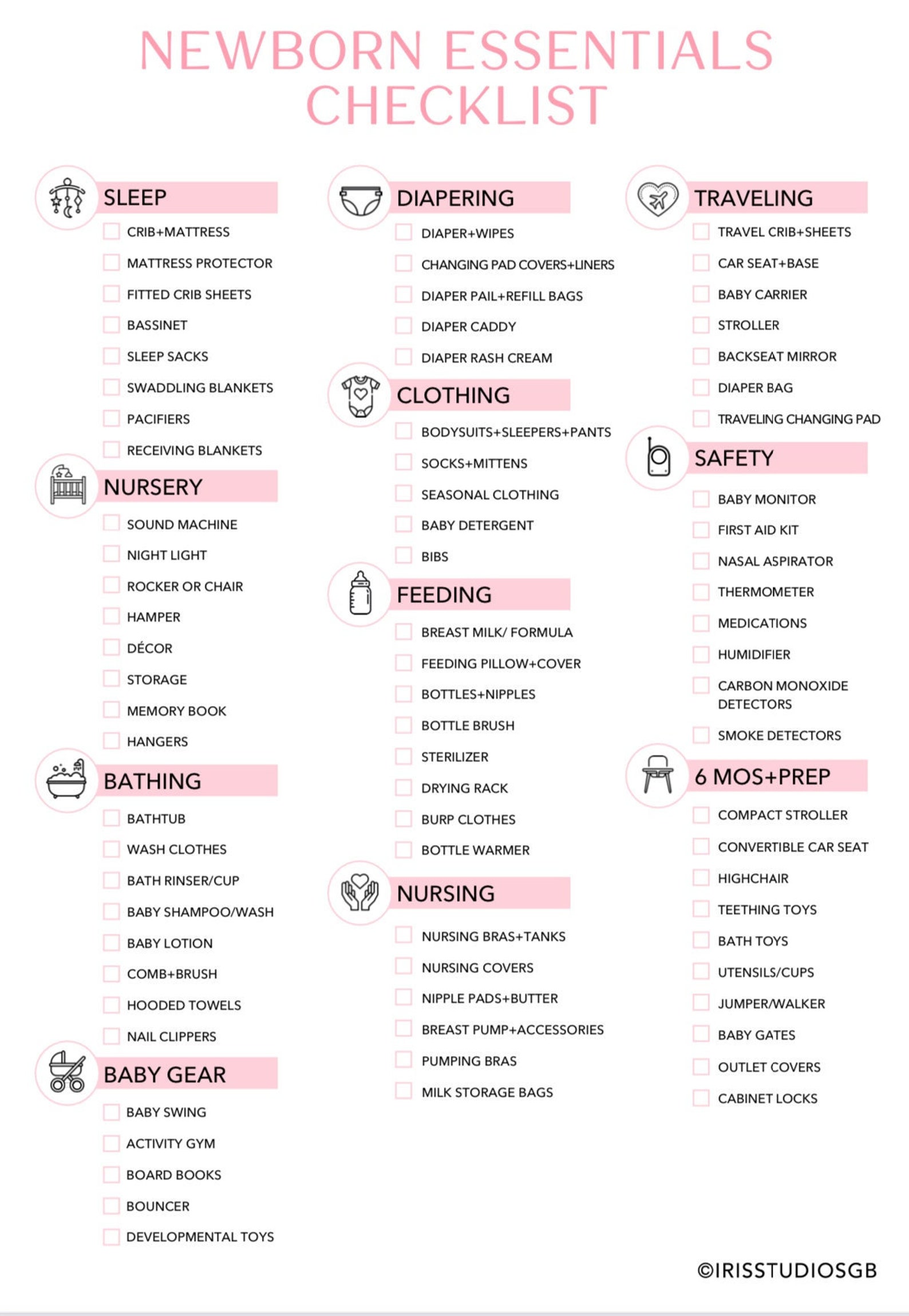 Baby Essentials Checklist Printable Pink | Newborn Essentials | Nursery ...