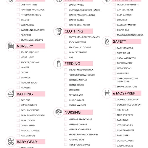 Baby Essentials Checklist Printable Pink Newborn Essentials - Etsy UK