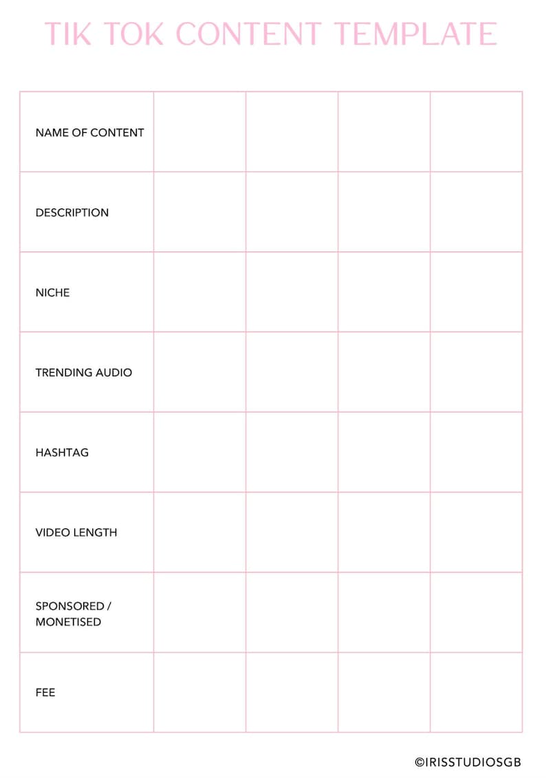 Tik Tok Content Planner | Tik Tok Storyboard | Social Media Influencing ...