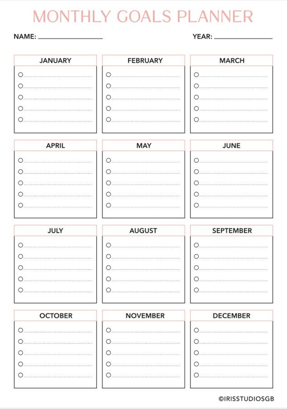 Monthly Goals Planner | Compatible With Goodnotes, Notability Etc ...