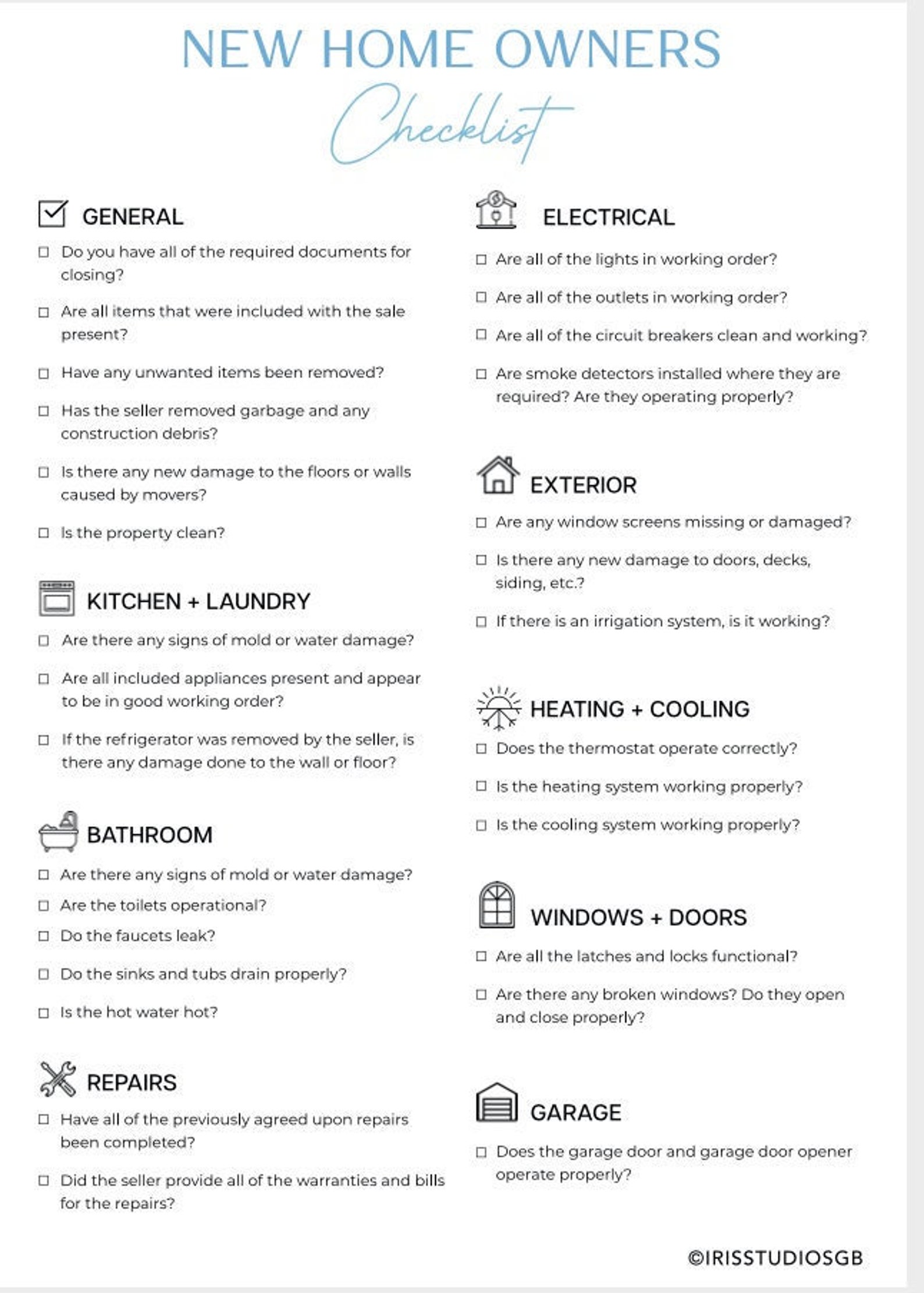 New Homeowners Checklist | Instant Download - Etsy