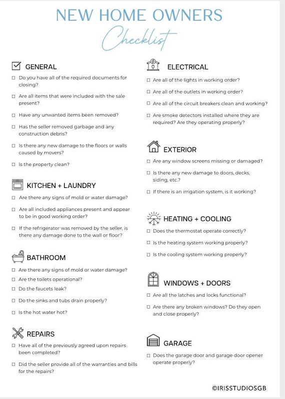New Homeowners Checklist Instant Download | Etsy
