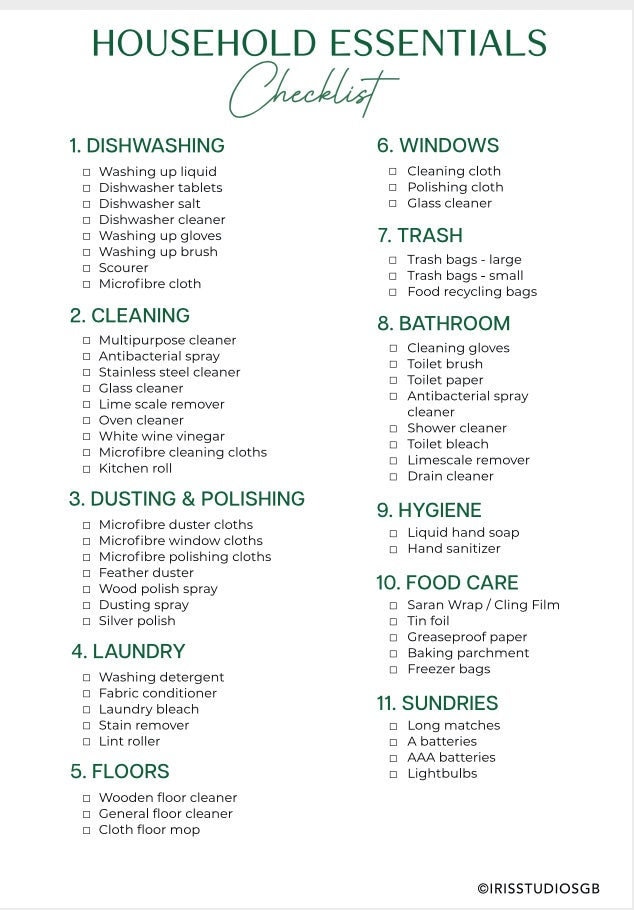 Household Essentials Checklist House Planner Home Management Household ...