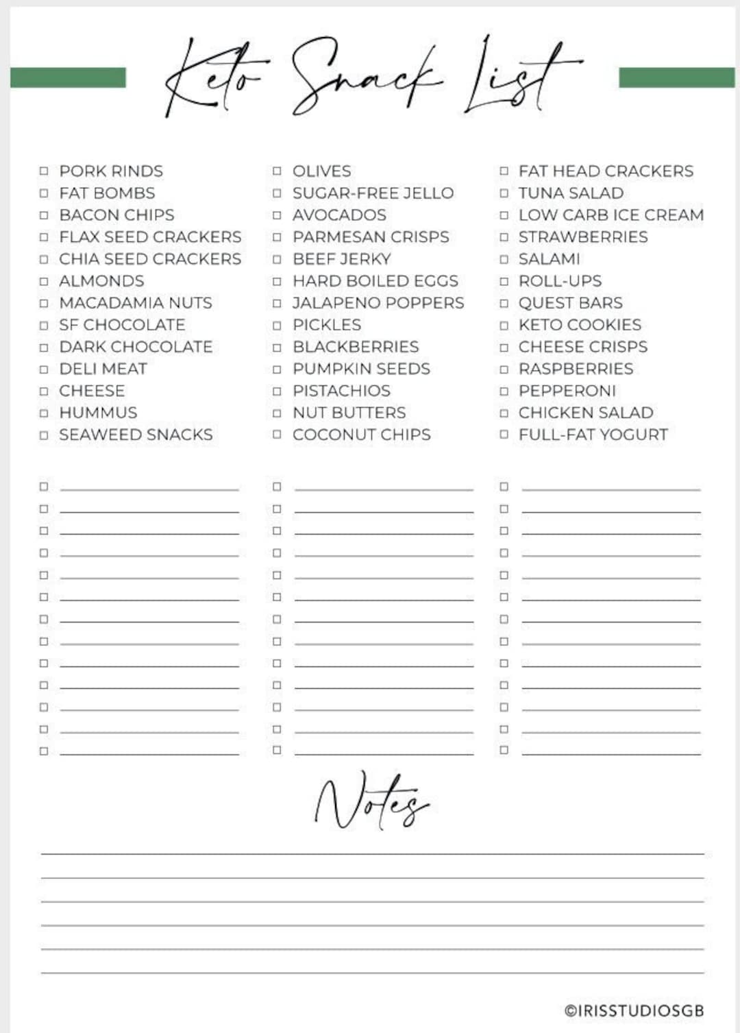 Keto Snack List Printable | Keto Meal Planner | Low Carb Food List ...