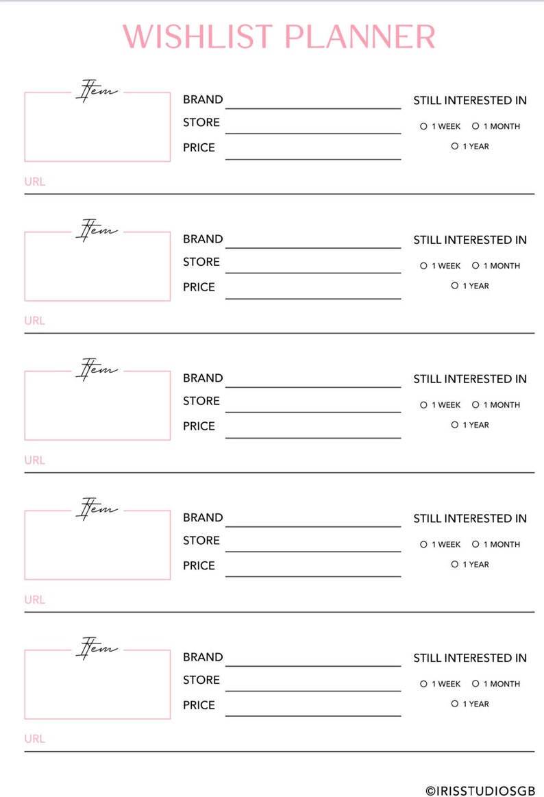 Wish List Printable | Wish List Planner | Wish List Template | Shopping ...