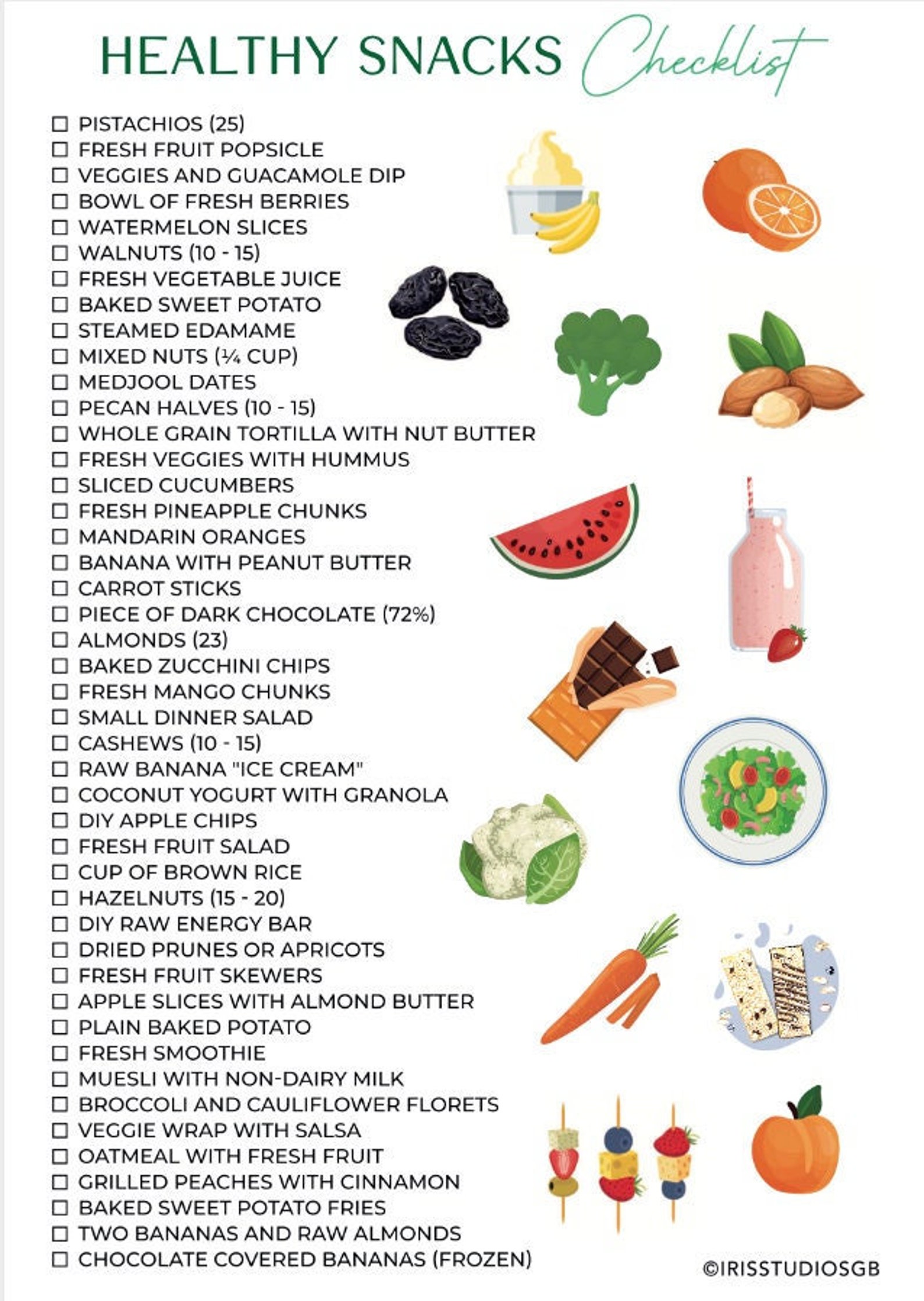 Healthy Snacks List Printable | Snacks Planner | Snacks Meal Planner ...