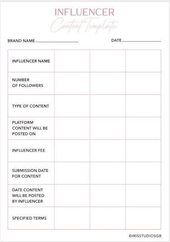Influencer Content Strategy Template Compatible With | Etsy