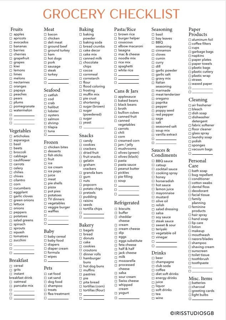 Grocery List | Food Shopping List | Printable, Digital | Grocery List ...