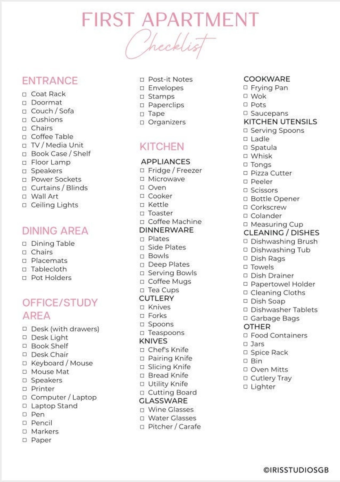 First Apartment Checklist New Home Checklist New Home - Etsy