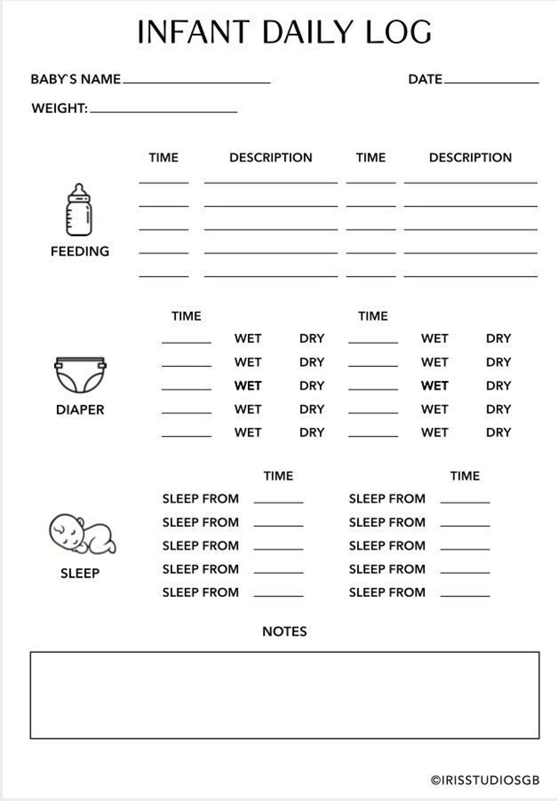 Baby Daily Log Printable | |baby Sleep Log| Baby Care Log | Baby ...