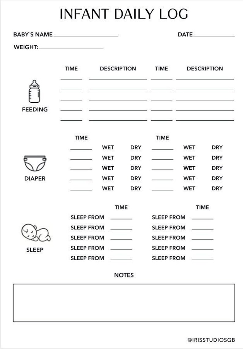 Baby Daily Log Printable | |baby Sleep Log| Baby Care Log | Baby ...