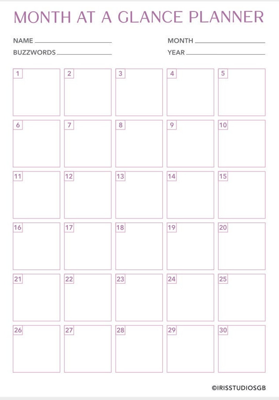 Month at A Glance Planner | Monthly Goals Planner | Monthly Planner ...