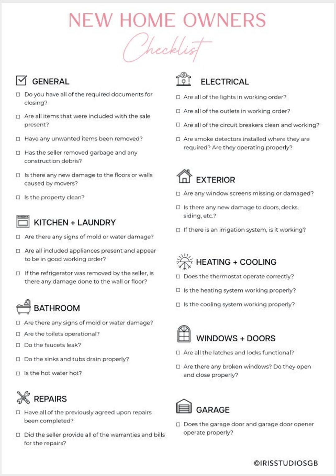 New Homeowners Checklist | Instant Download - Etsy