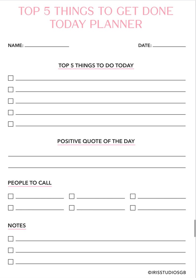Top 5 Things to Do Daily Planner | to Do List | Compatible With ...