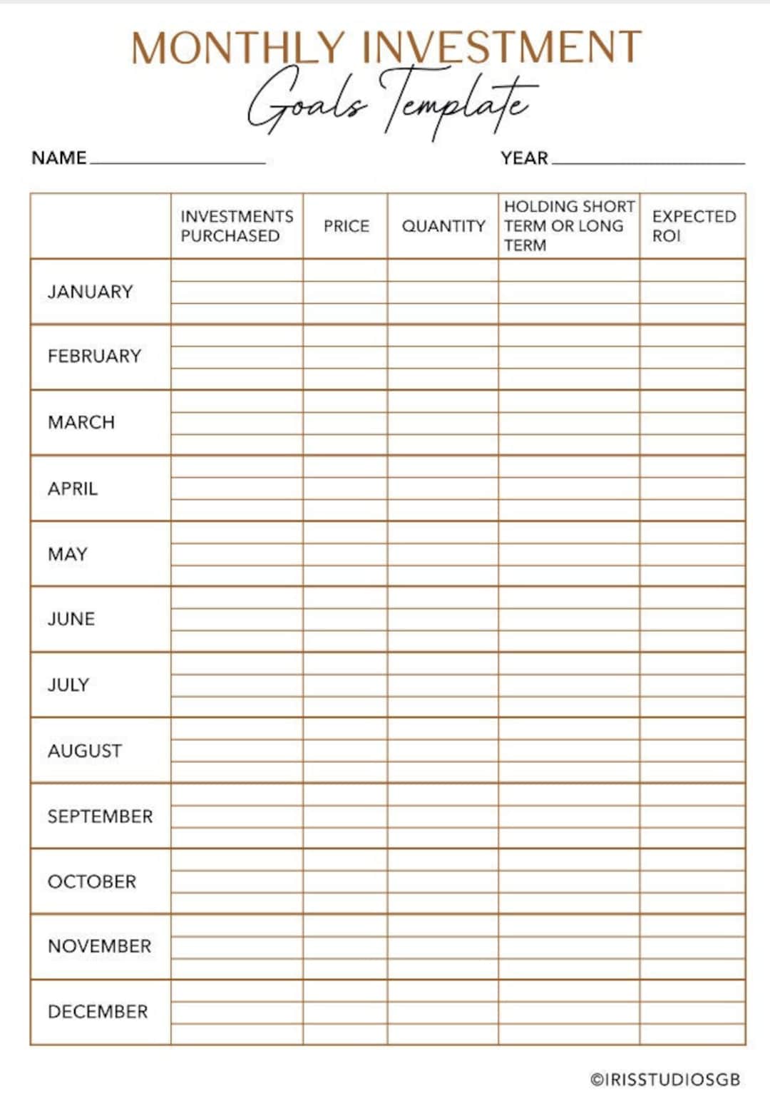 Investment Tracker | Investment Planner | Printable Financial Goals ...