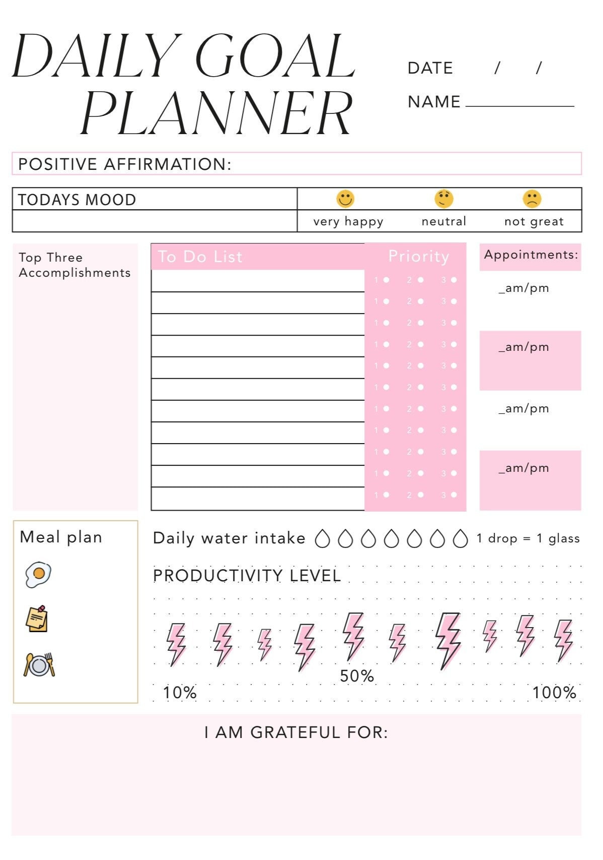 Daily Goal Planner Printable | Goal Setting | Goal Tracker | to Do ...
