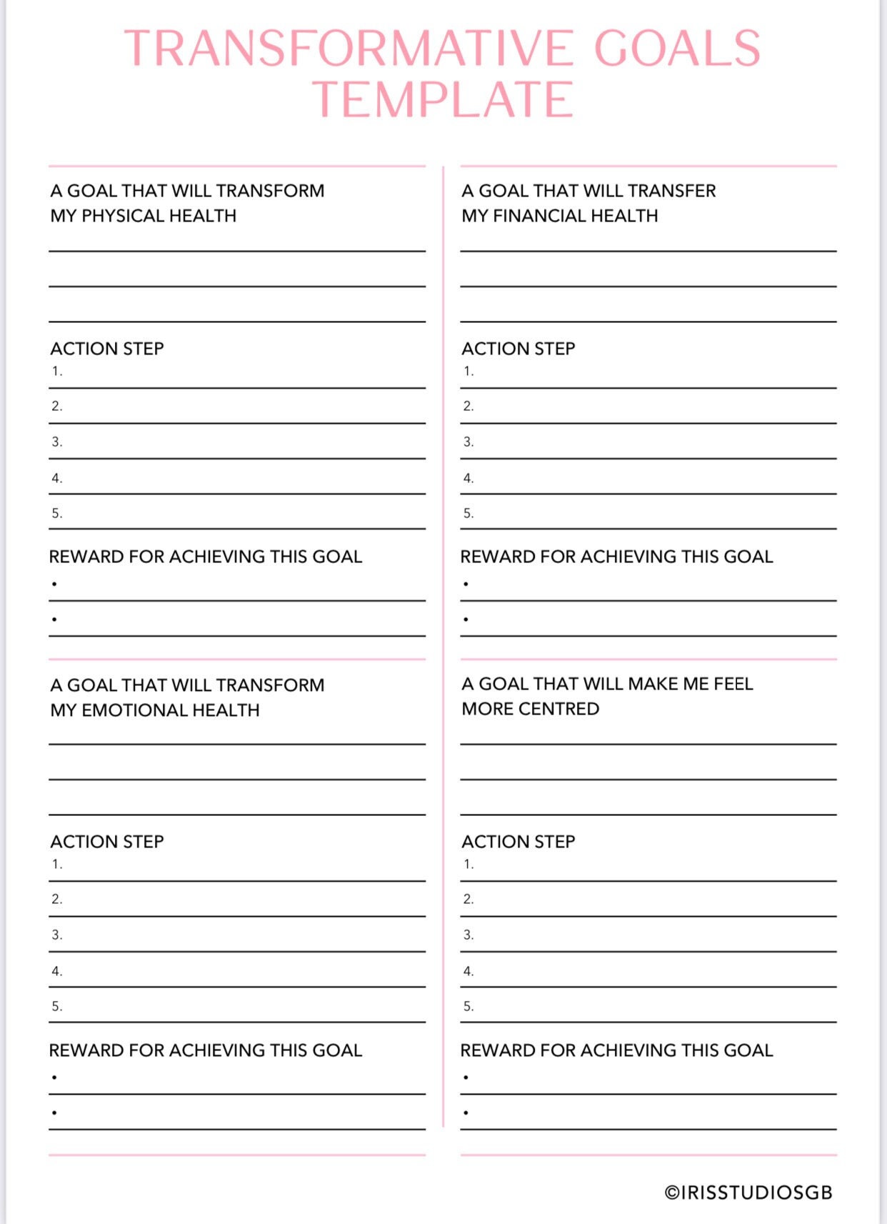 Transformative Goals Tracker | Goals Planner | Goals Template | Goals ...