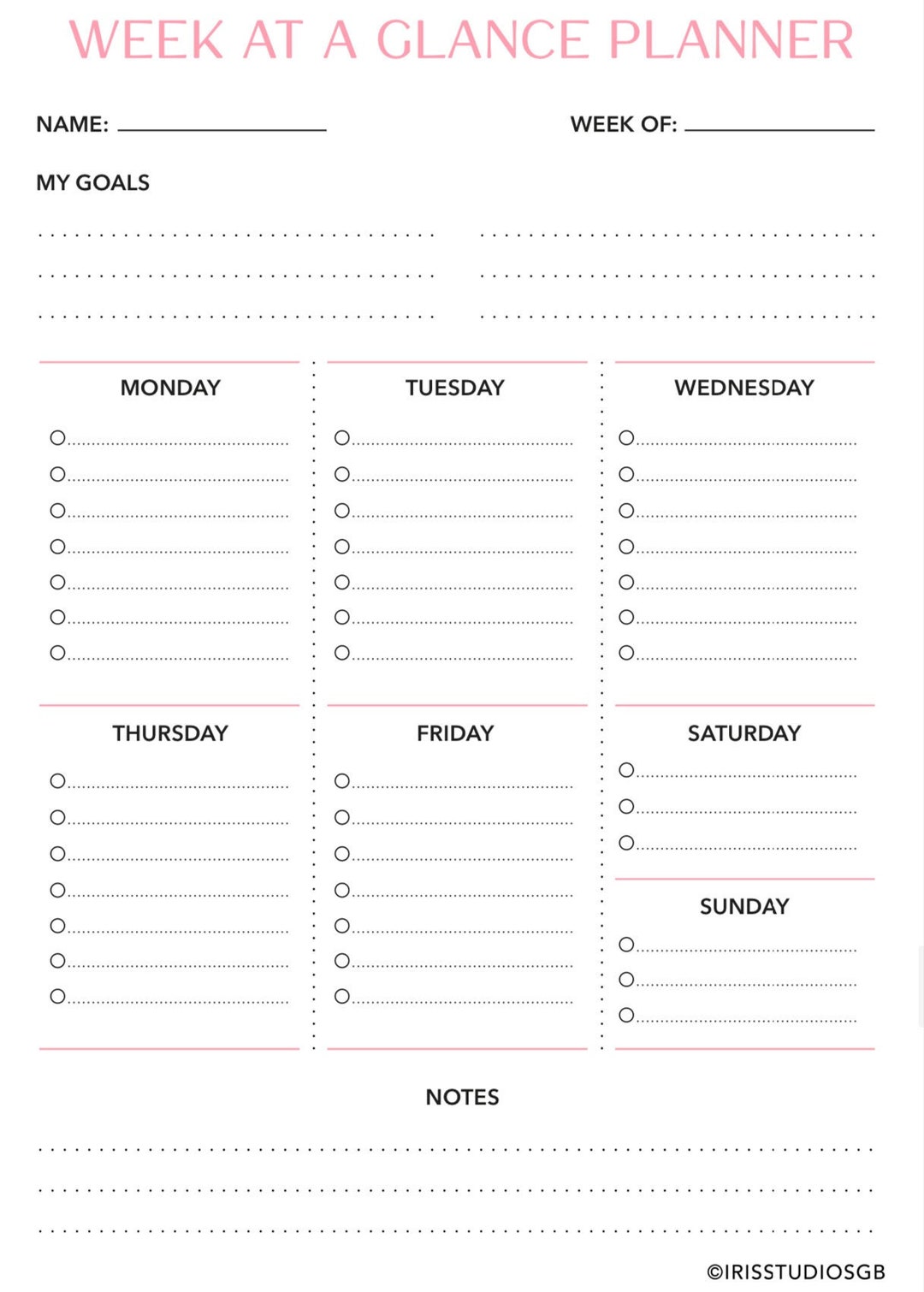 Weekly Goals Planner | to Do List | to Do List Planner | Goals Template ...