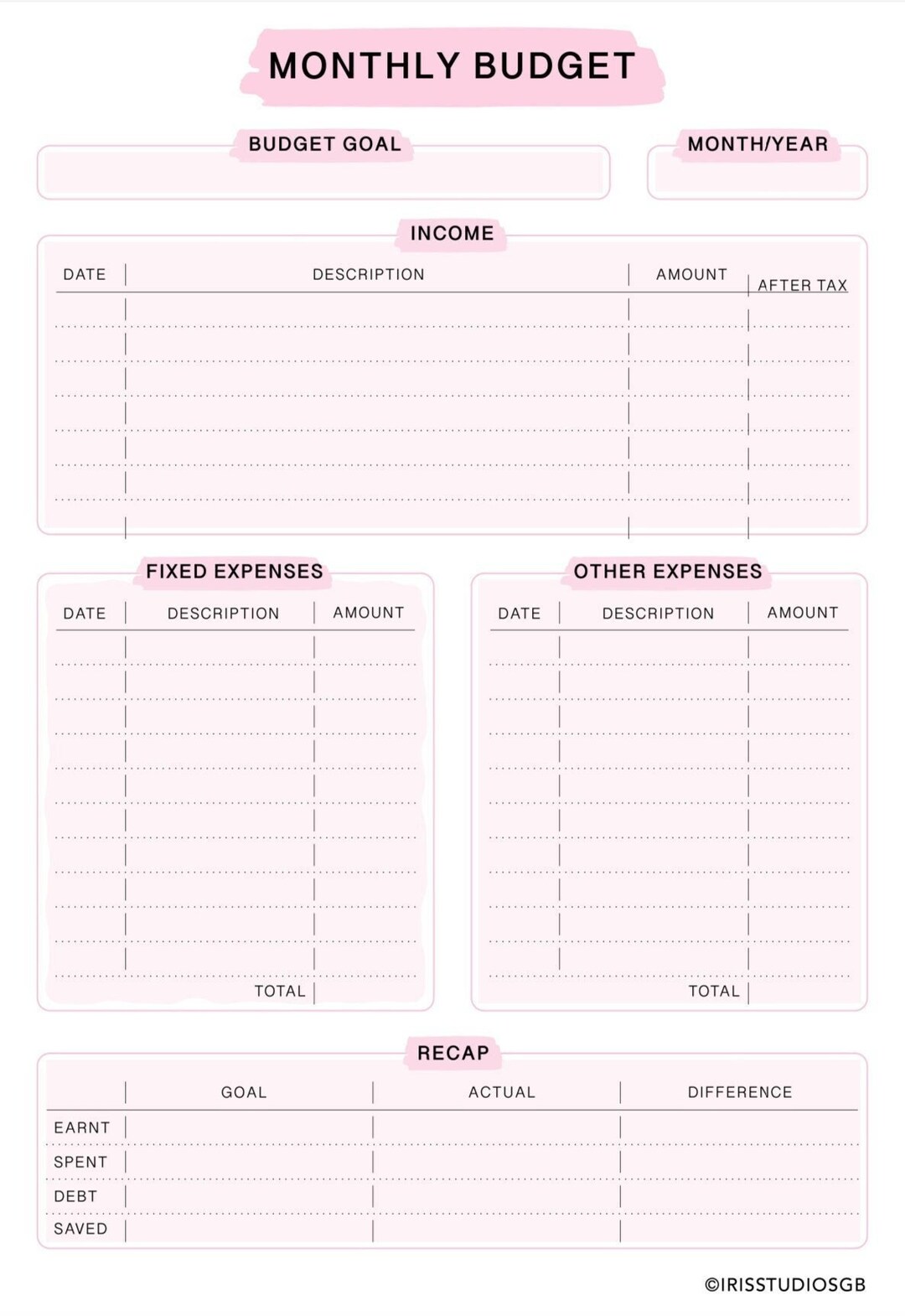 Simple Monthly Budget Template Printable | Monthly Income and Expenses ...