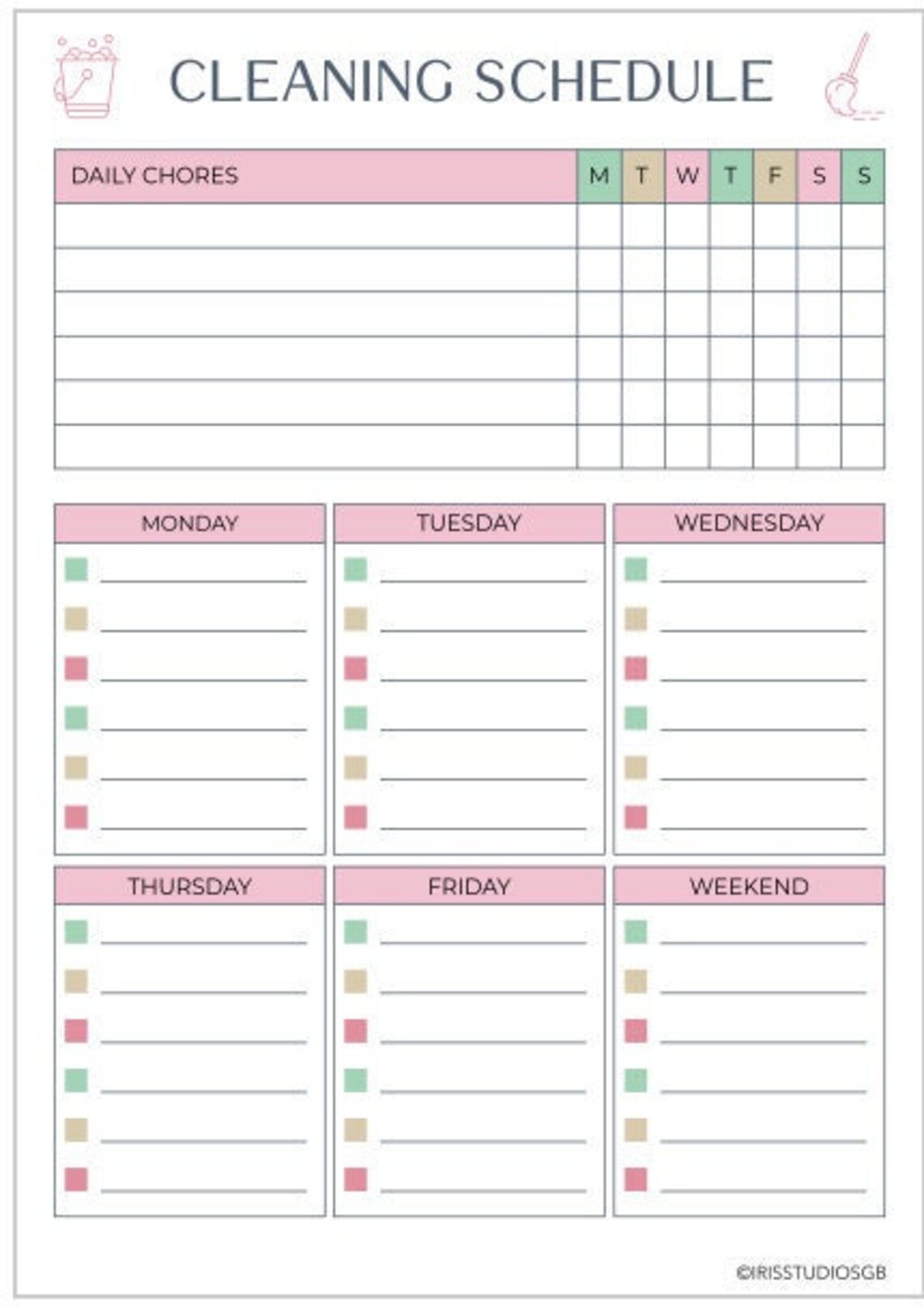 Home Cleaning Schedule Printable | Weekly Cleaning Planner | Cleaning ...