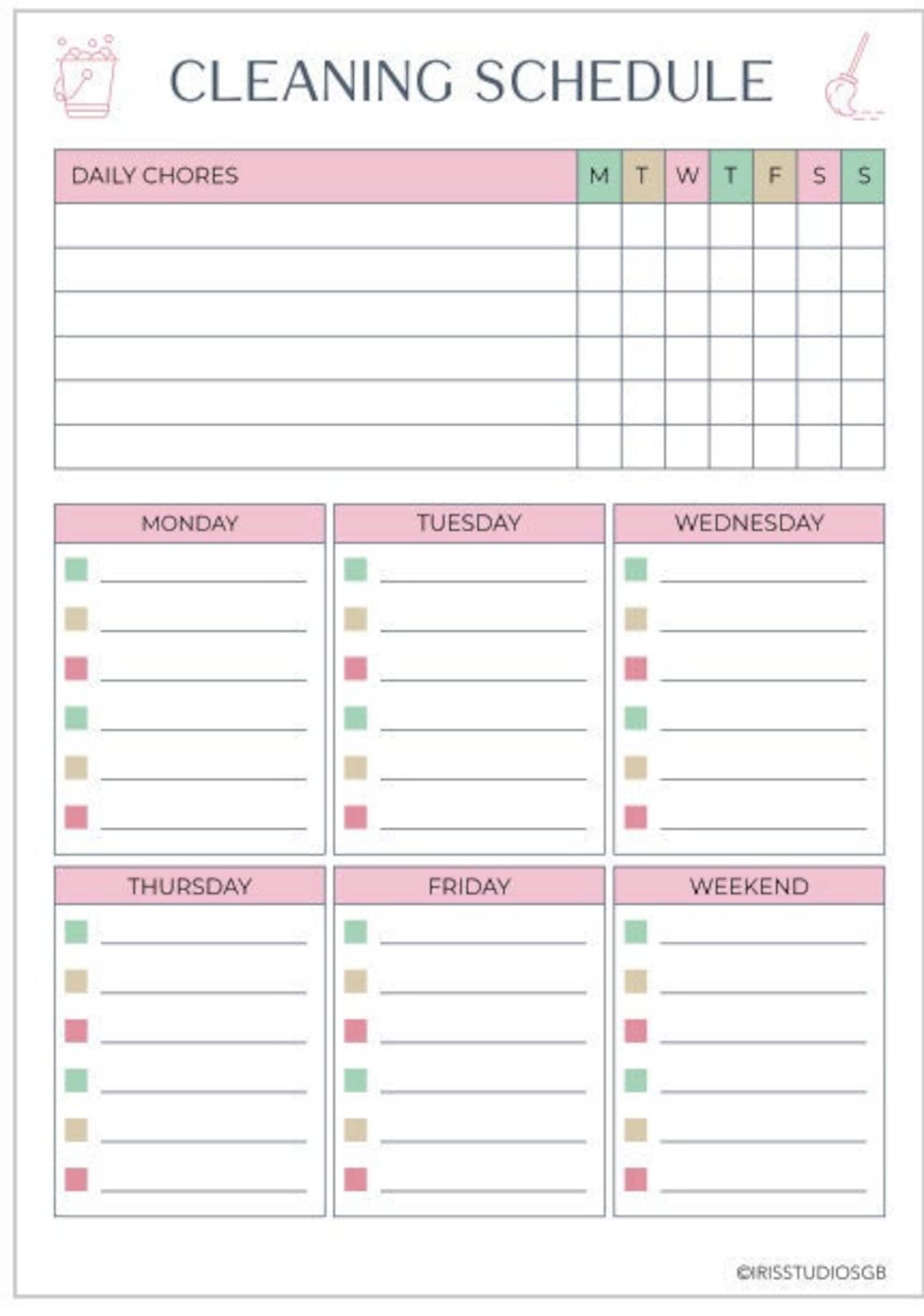 Home Cleaning Schedule Printable | Weekly Cleaning Planner | Cleaning ...