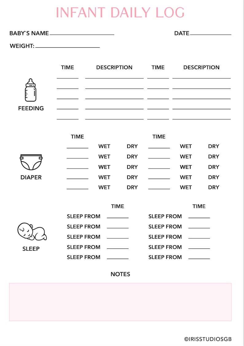 Baby Daily Log Printable | |baby Sleep Log| Baby Care Log | Baby ...