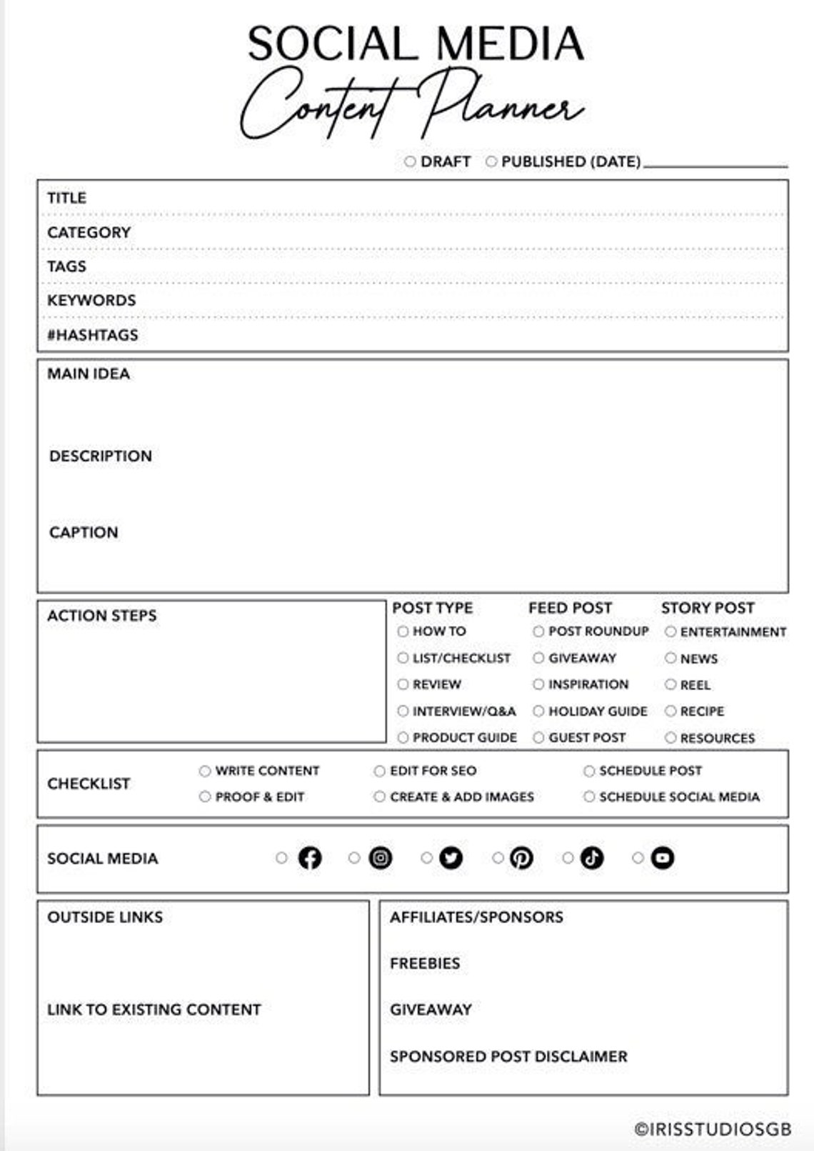 Social Media Content Planner Template | Compatible With Goodnotes ...
