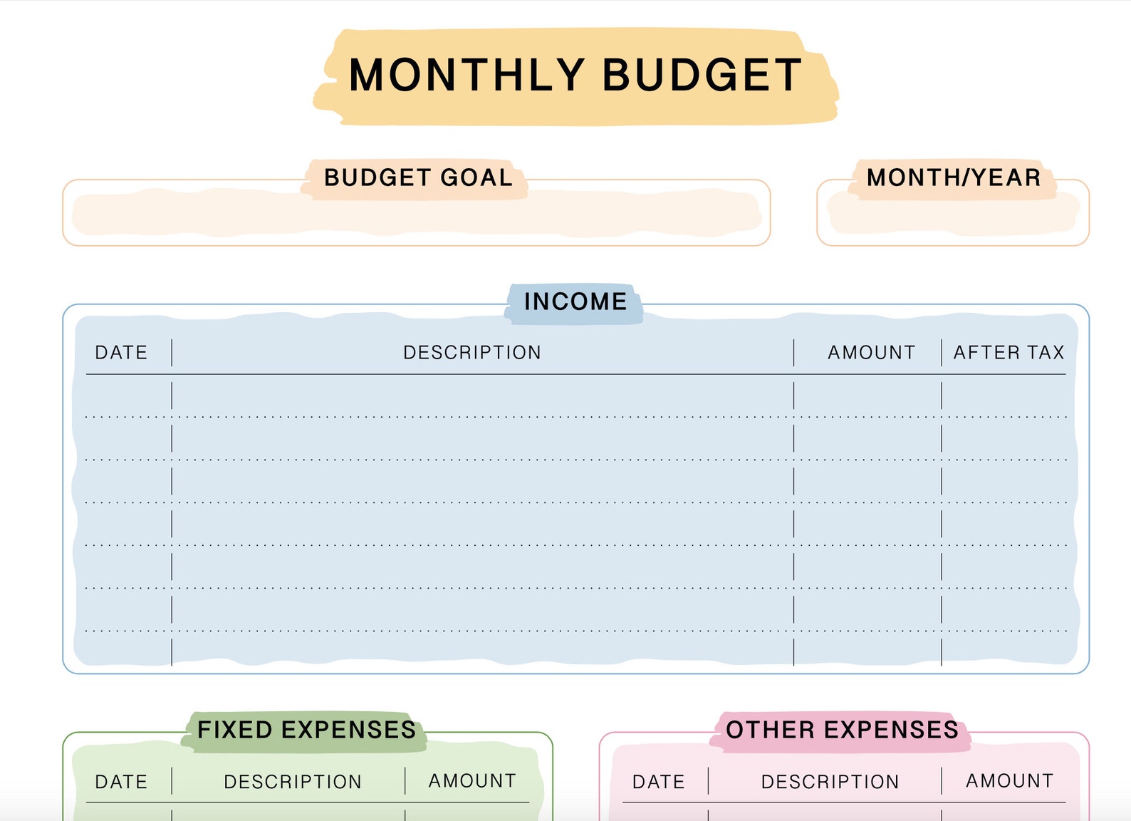 Simple Monthly Budget Template Printable | Monthly Income and Expenses ...
