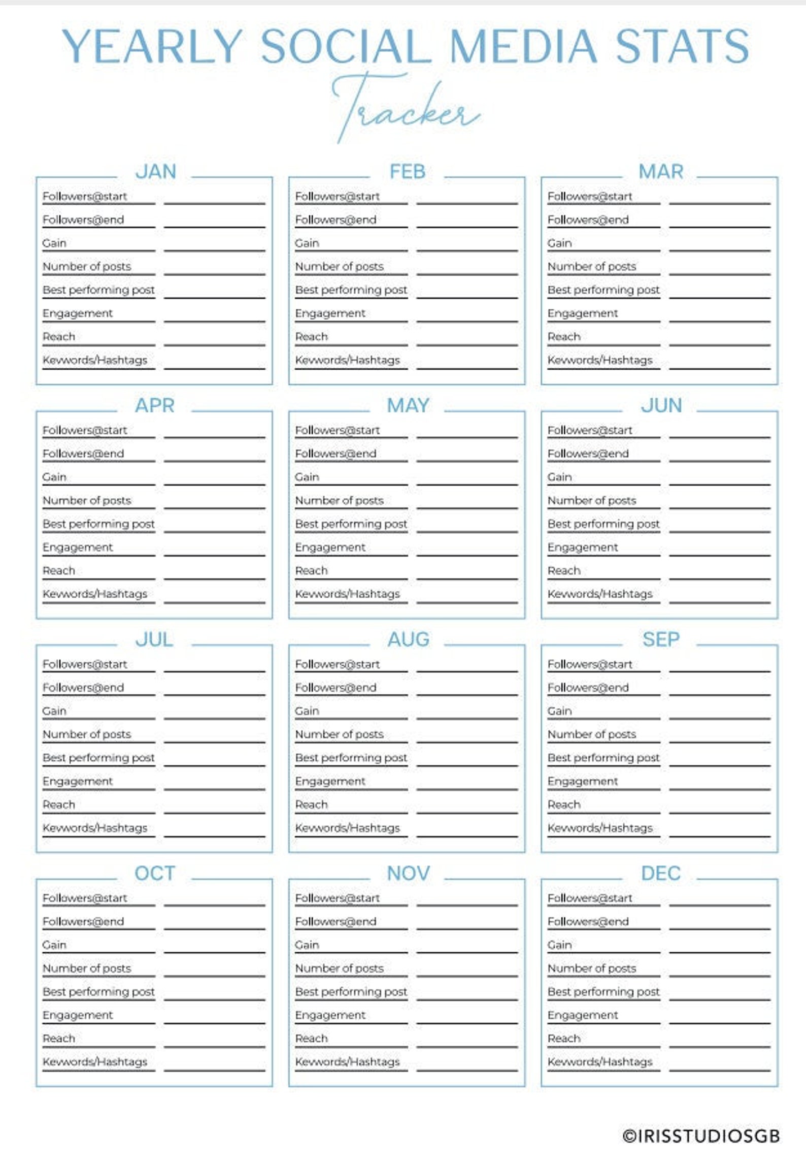 Social Media Tracker | Social Media Planner Printable | Stats Tracker ...
