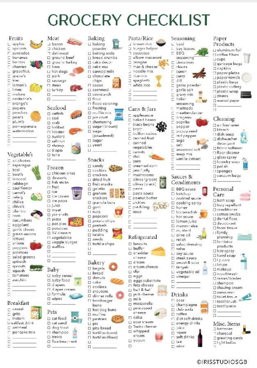 Grocery List | Food Shopping List | Grocery Checklist | Master Grocery ...