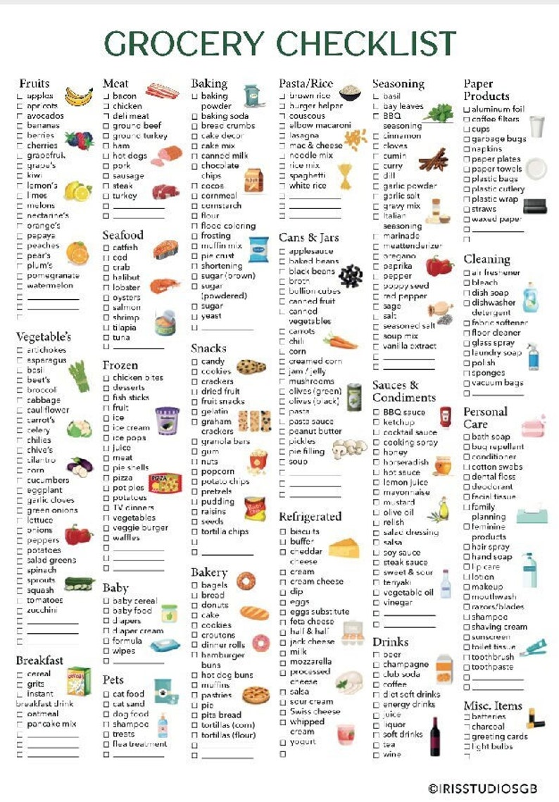 Grocery List | Food Shopping List | Grocery Checklist | Master Grocery ...