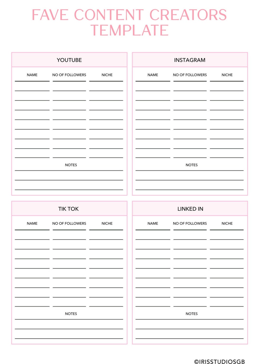 Content Creators Template | | Compatible With Goodnotes, Notability Etc ...