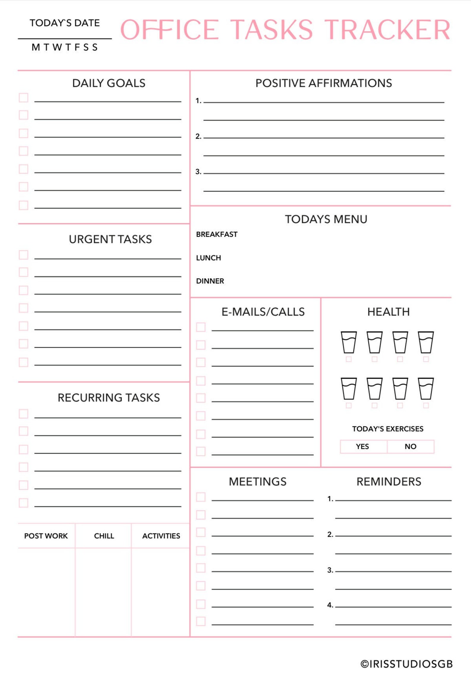 Office Task Tracker Printable | Office Organizer | Work Planner | Work ...
