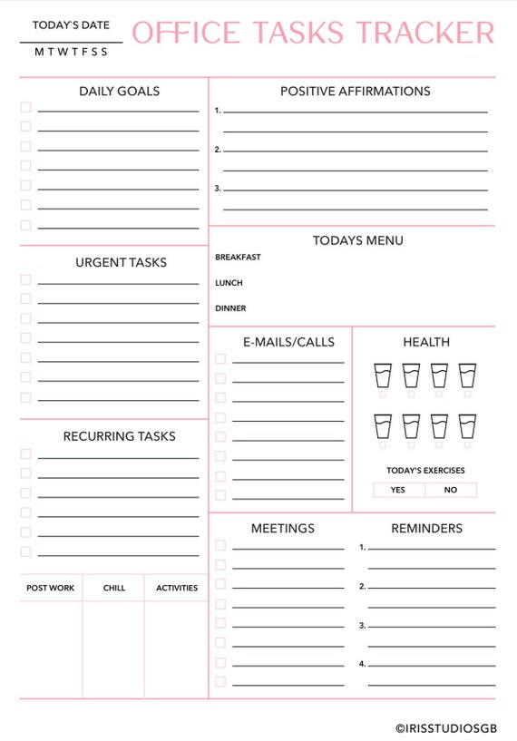 Office Task Tracker Printable Office Organizer Work | Etsy