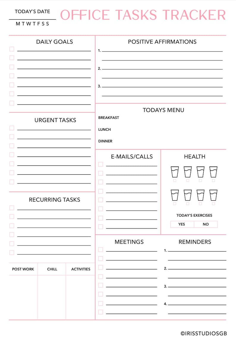 Office Task Tracker Printable | Office Organizer | Work Planner | Work ...