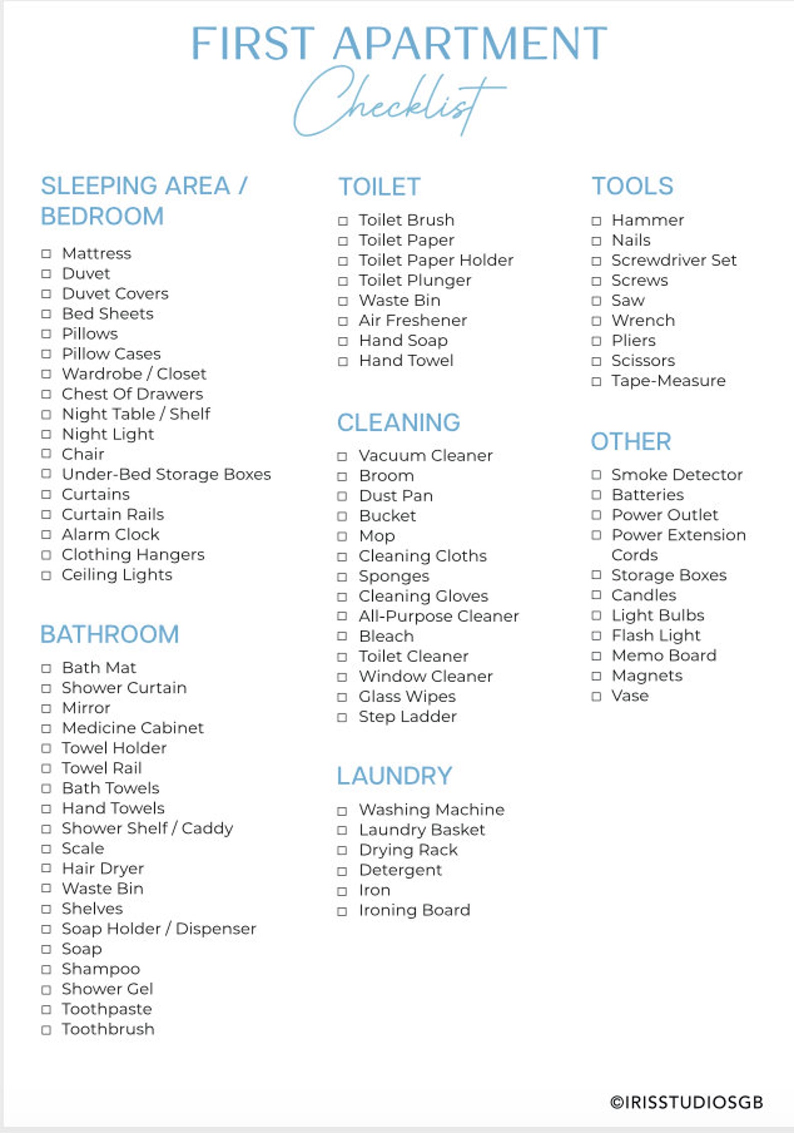 First Apartment Checklist New Home Checklist New Home - Etsy UK