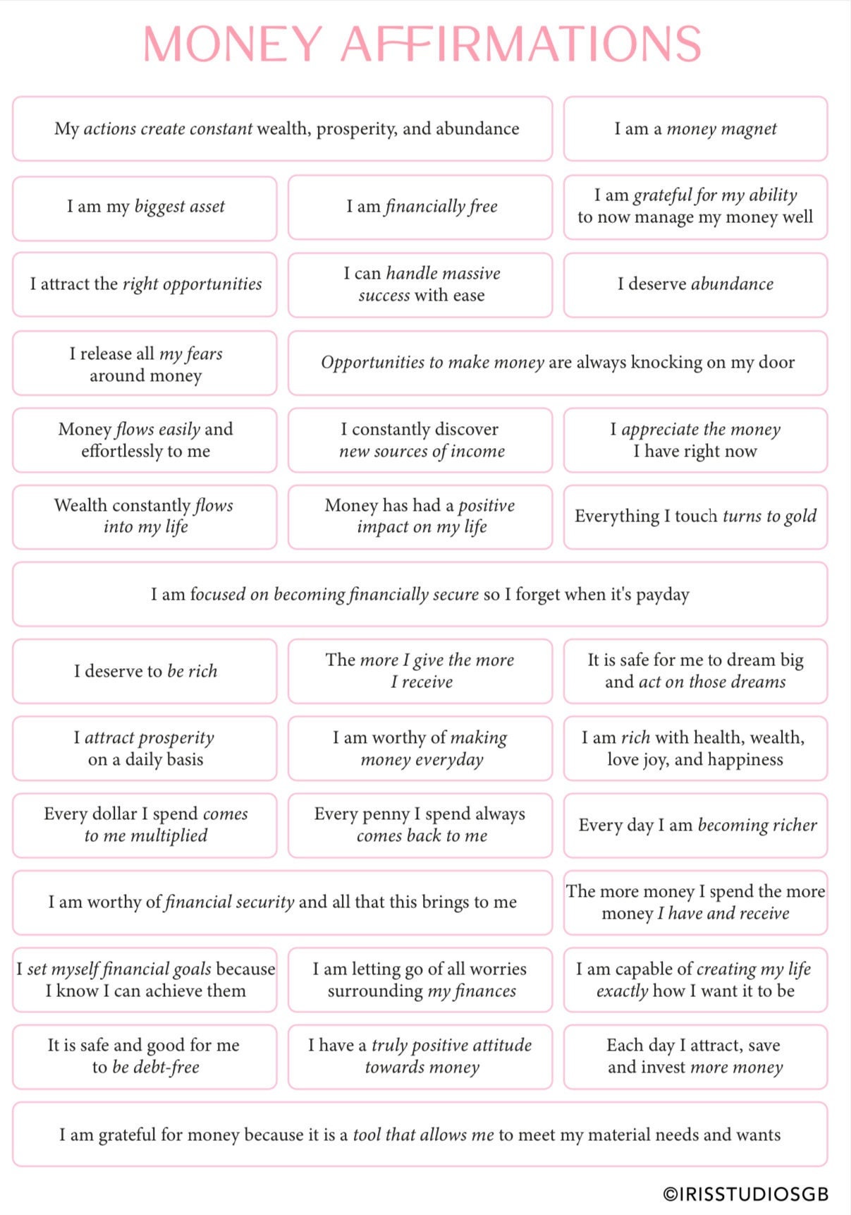 Money Affirmations Template | Compatible With Goodnotes, Notability Etc ...