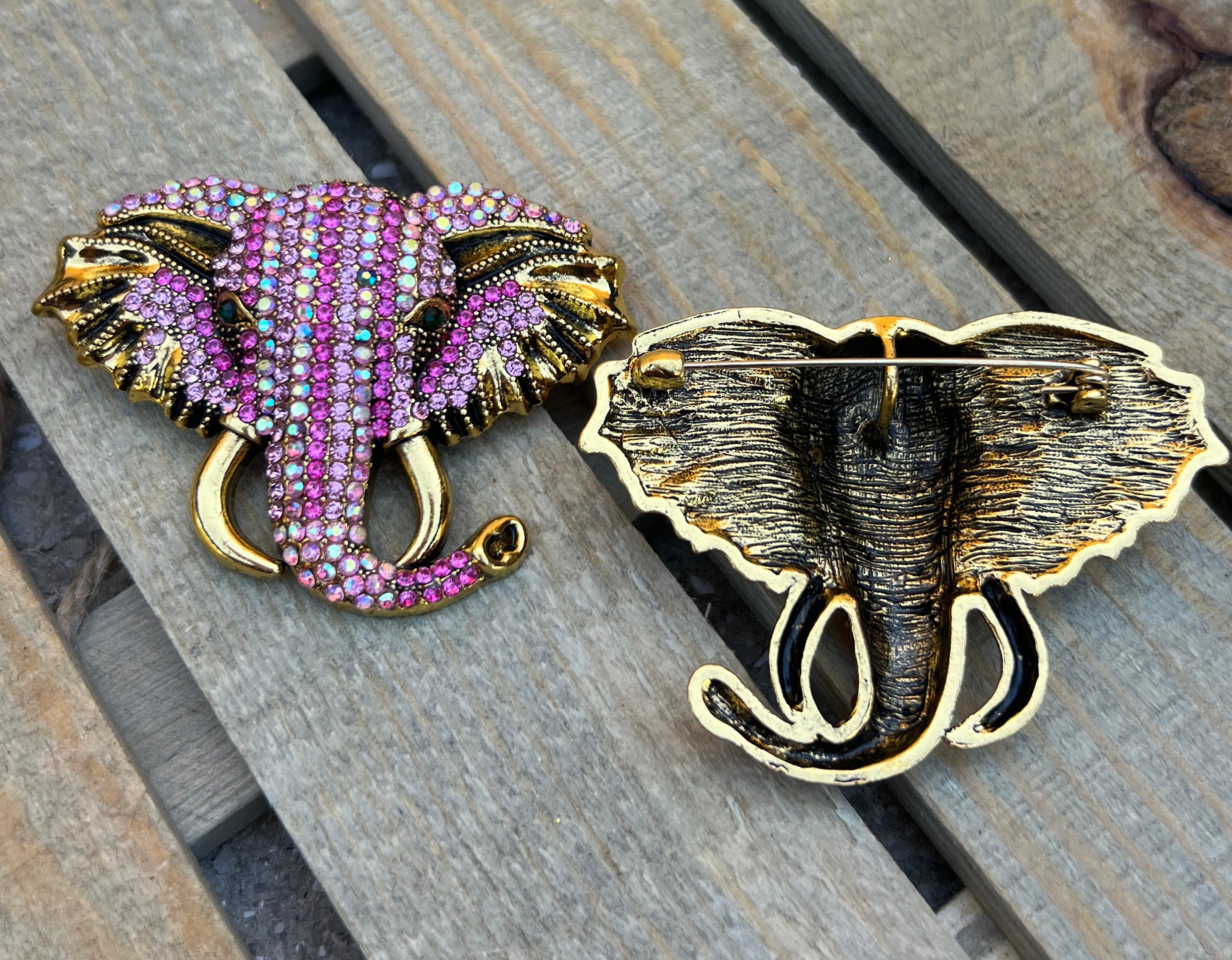 Elephant Brooch, Large Pink Sparkling Elephant Brooch, Women or Men ...