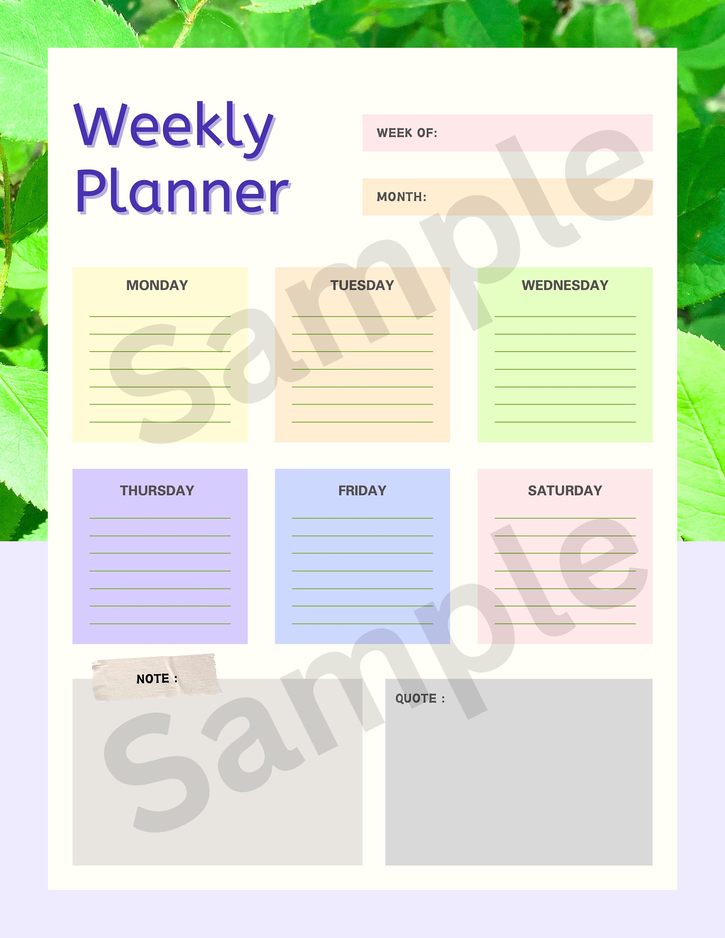 Colorful Printable Weekly Planner by Twin Brothers - Etsy