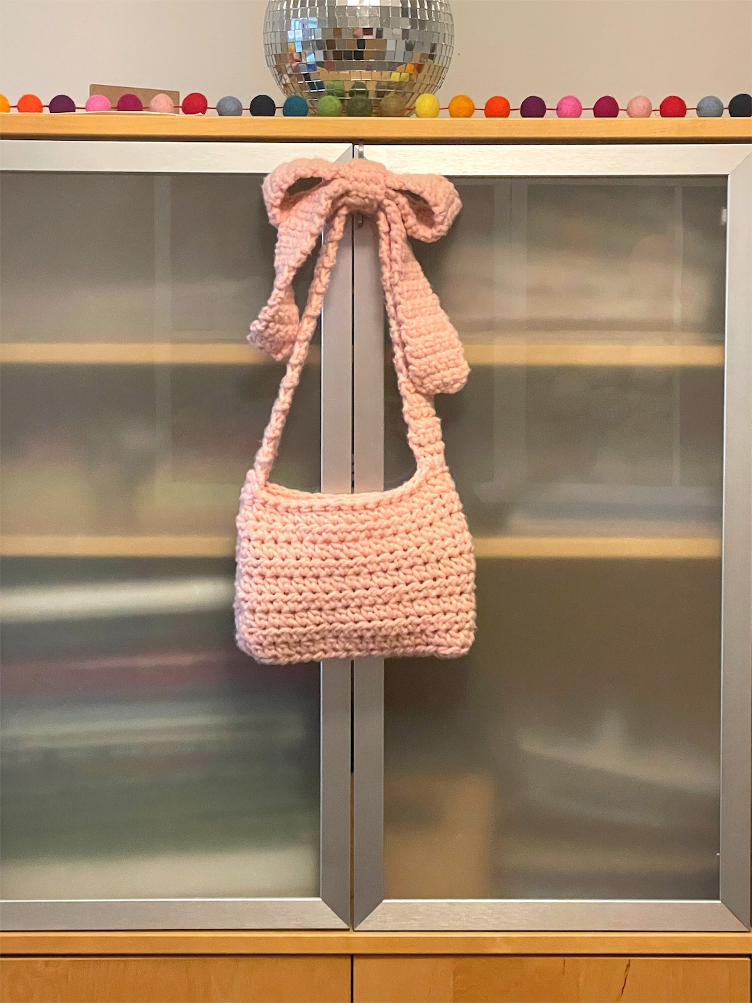 Cute Pink Ballet Core Bow Bag, Pink Bow Purse, Crochet Bow Bag ...