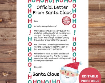 Editable Letter From Santa, Personalized Letter From Santa, Printable ...