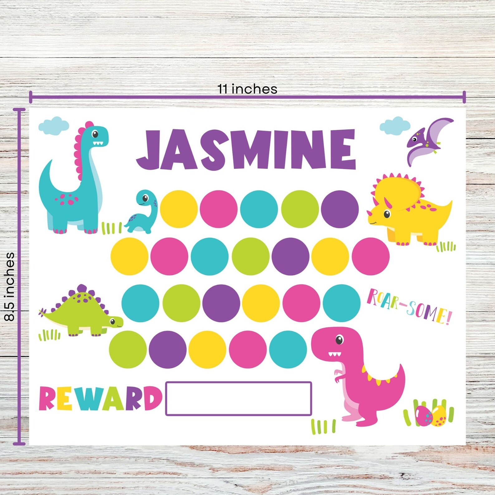 Editable Reward Chart for Girls, Dinosaur Reward Chart, Dinosaur ...