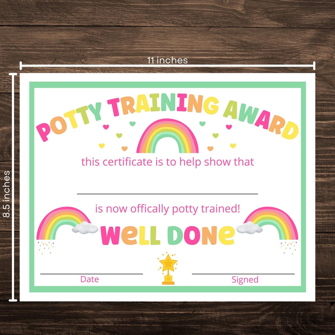 Rainbow Potty Training Certificate, Potty Training Award, Potty ...