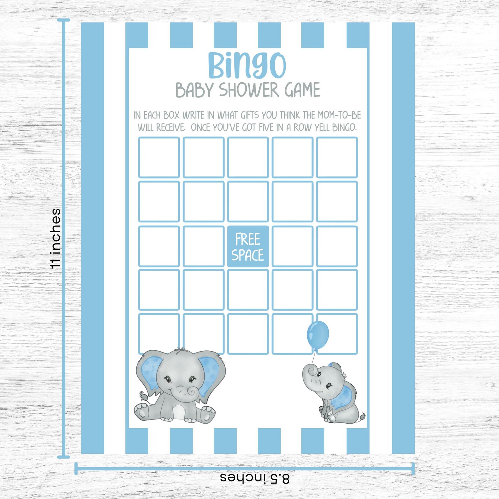 Printable Baby Shower Bingo, Boy Baby Shower Games, Elephant Baby ...